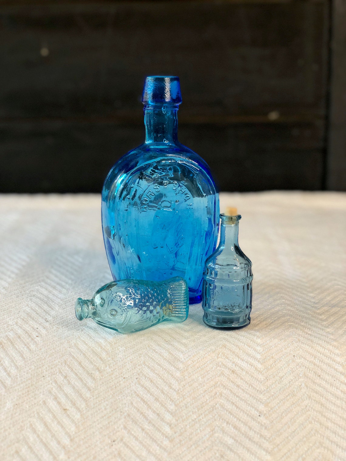 Blue Glass Bottles Set of 3 Large Horseshoe Bottle Approx. 6 | Etsy