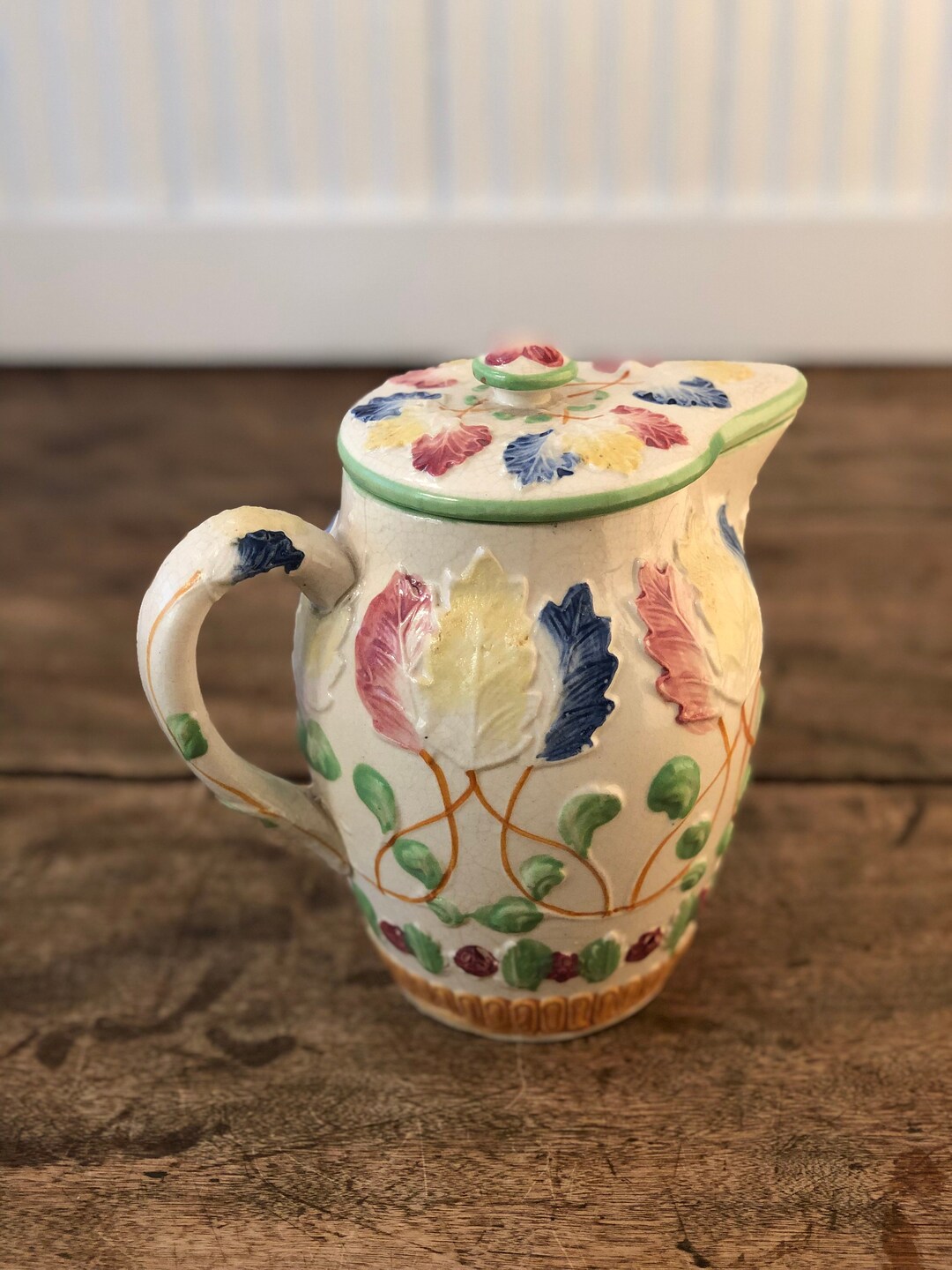 Floral Ceramic Water Pitcher/vase With Lid Embossed Detail - Etsy