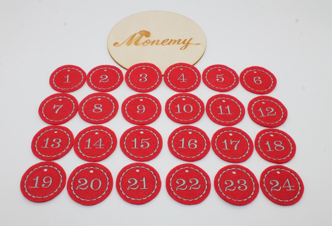 Advent Calendar Numbers Red Felt Round Embroidered / Number - Etsy