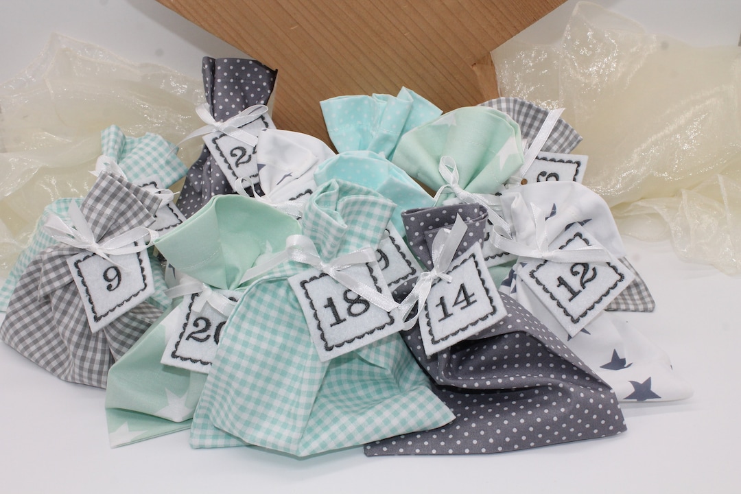 Advent Calendar / Bags to Fill / Fabric Bags With Numbers Mint Grey - Etsy