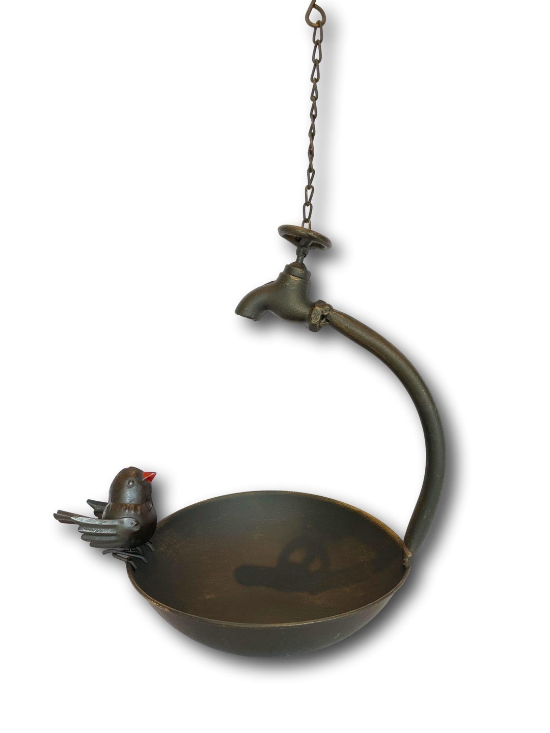 Hanging Bird Feeder With Ornamental Bird & Tap Handmade Metal Art Home ...
