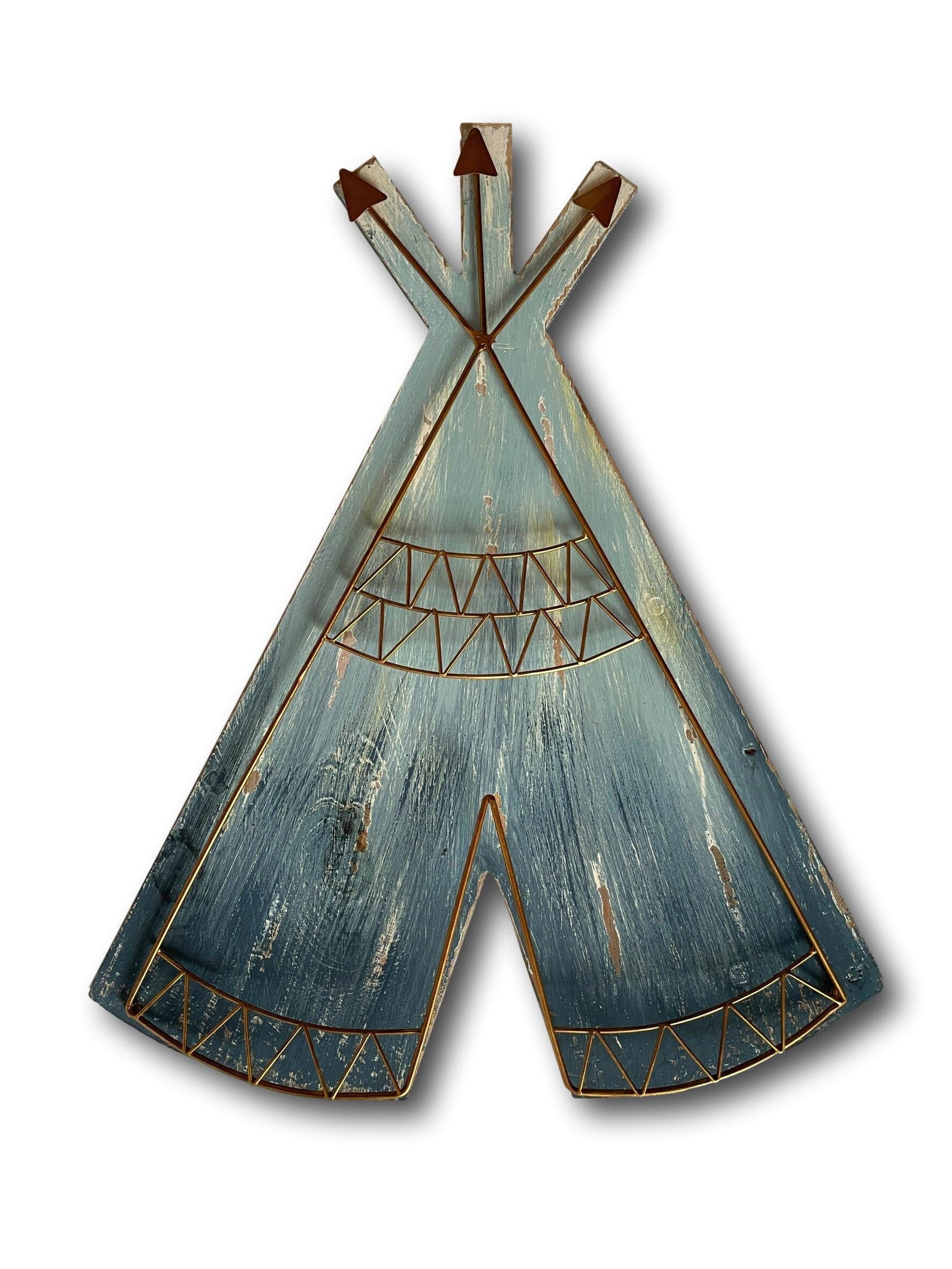 Unique Wooden Tepee Wall Art - Handmade Native American Style Blue Wood ...