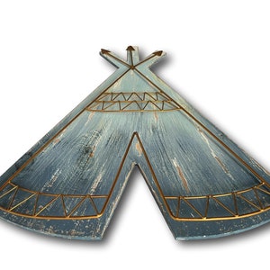 Unique Wooden Tepee Wall Art - Handmade Native American Style Blue Wood ...