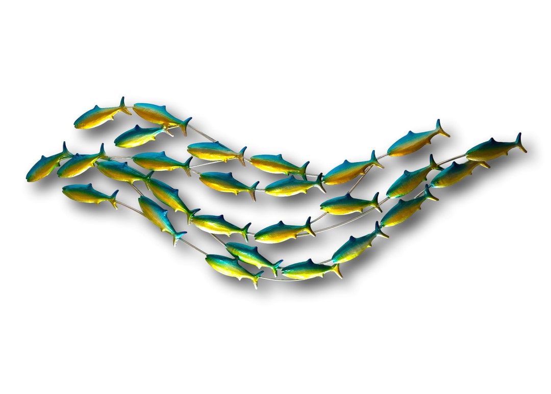 Large Under the Sea Shiny Fish School Wall Art - Handmade Metal Art ...