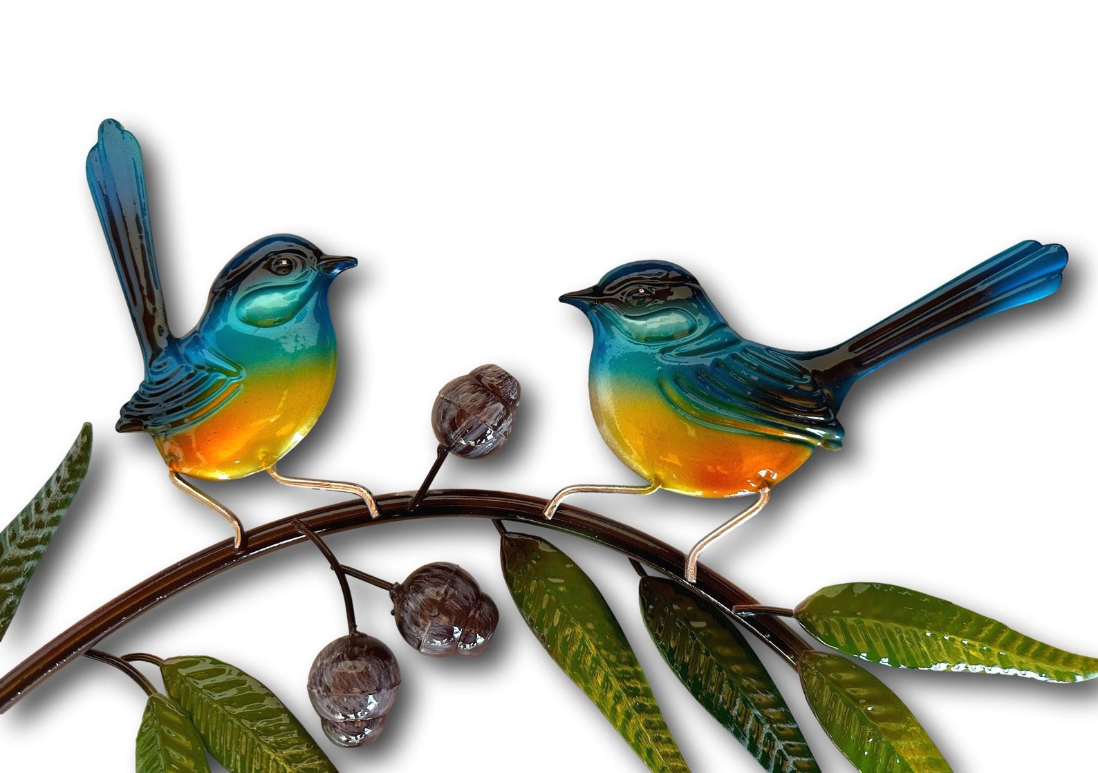 Blue Wrens on A Gum Tree Wall Art - Handmade Metal Art - Outdoor Deck ...