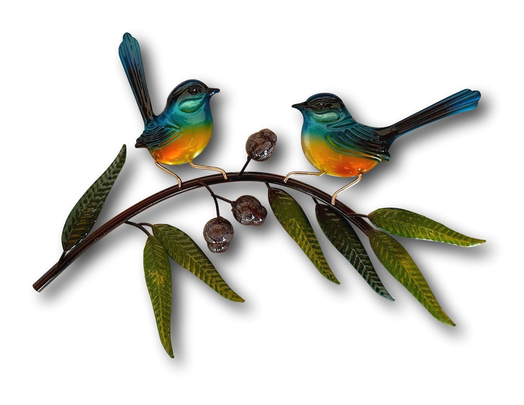 Blue Wrens on A Gum Tree Wall Art - Handmade Metal Art - Outdoor Deck ...