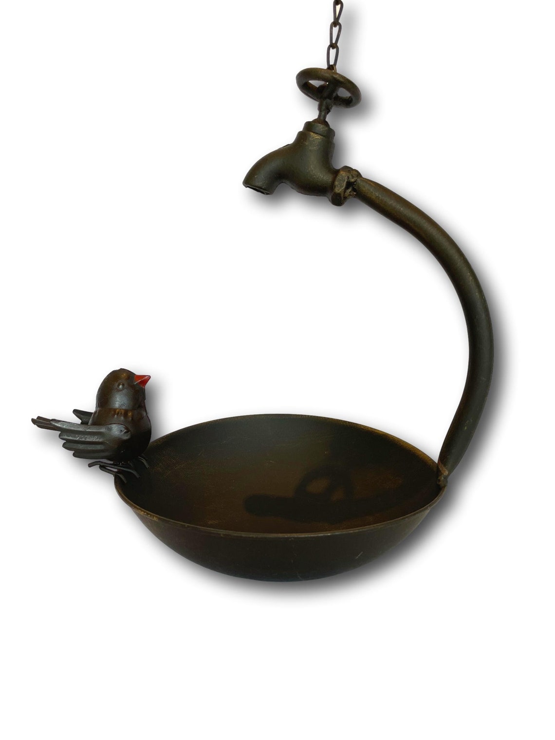 Hanging Bird Feeder With Ornamental Bird & Tap Handmade Metal Art Home ...