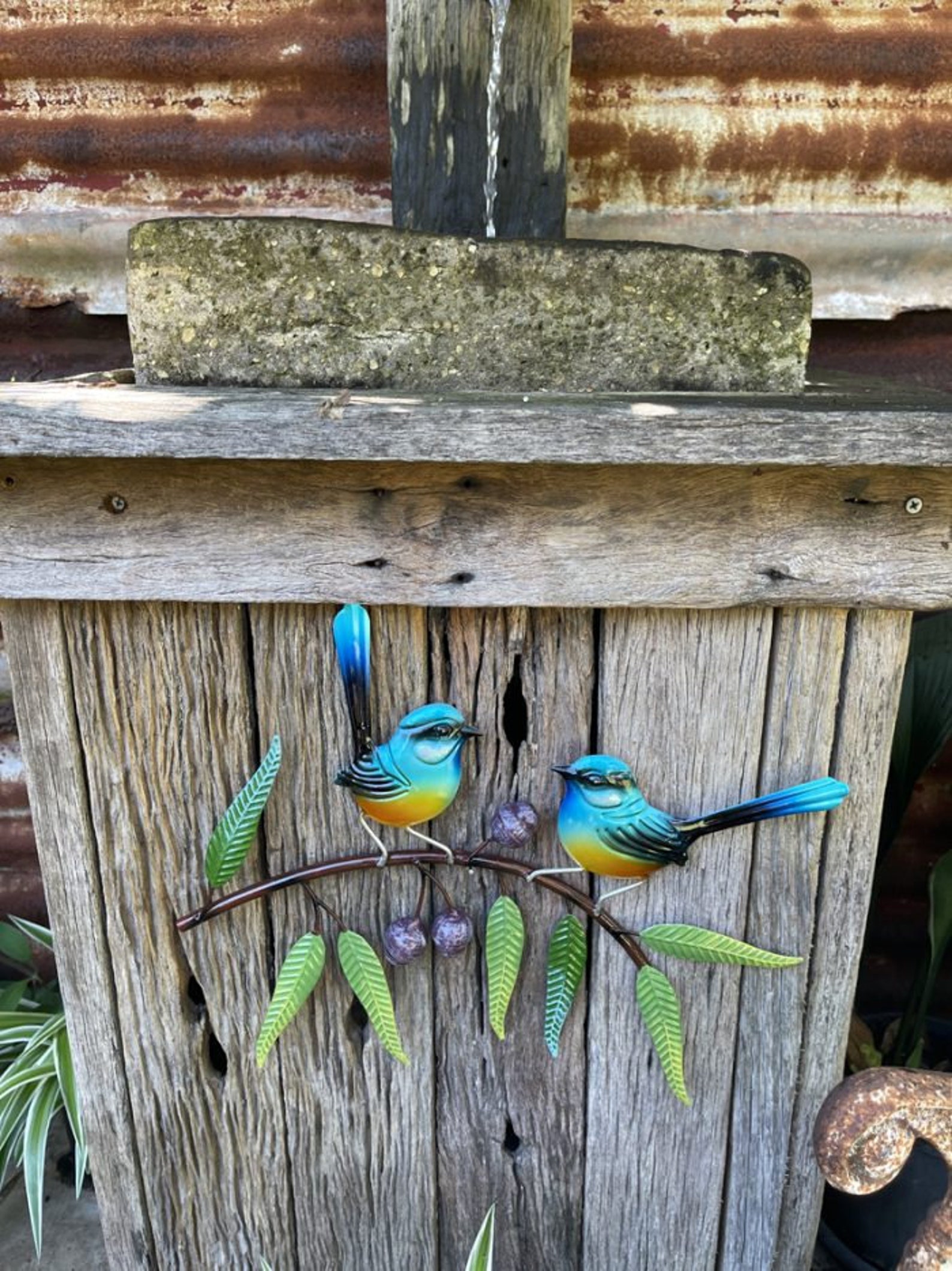 Blue Wrens on A Gum Tree Wall Art - Handmade Metal Art - Outdoor Deck ...