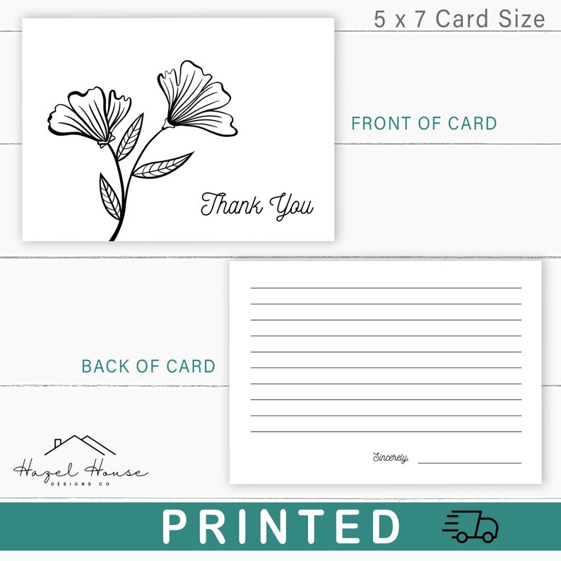 Printed Double Sided Thank You Cards, Lined Thank You Cards, With ...