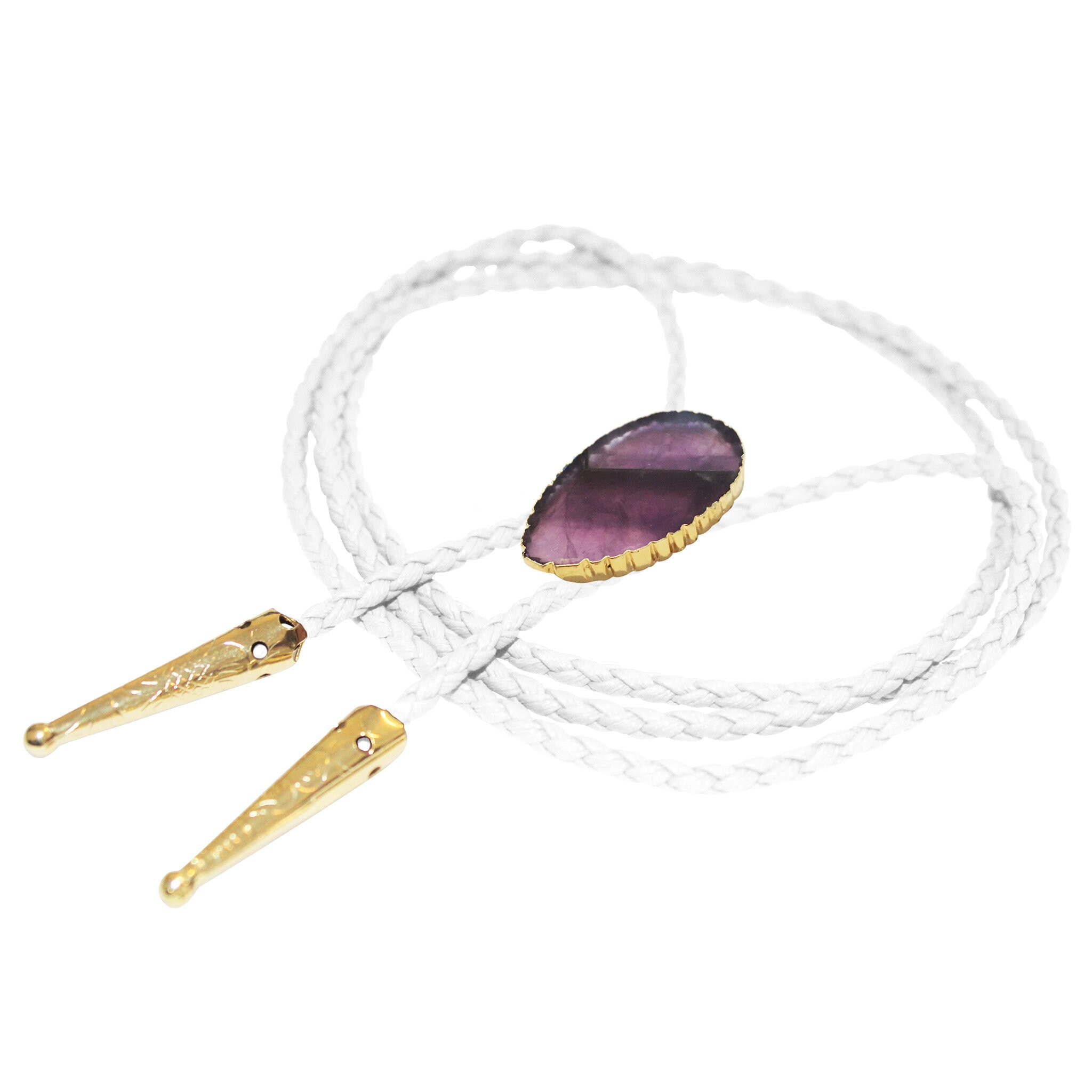 Amethyst Bolo Tie Gemstone Gold Trim Stone Braided Vegan Faux | Etsy