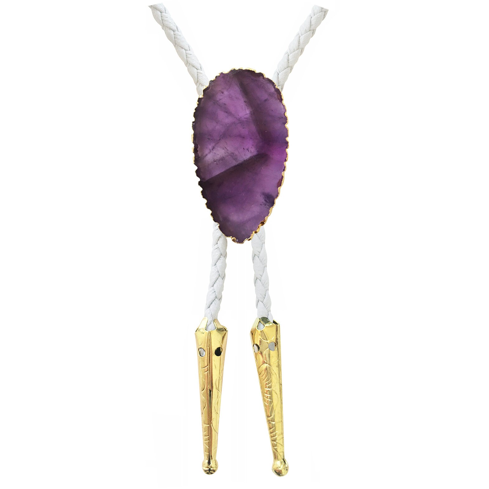 Amethyst Bolo Tie Gemstone Gold Trim Stone Braided Vegan Faux | Etsy