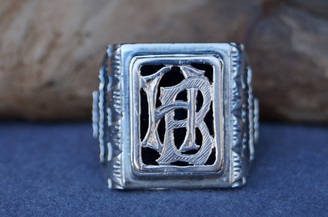 Vintage Signet Ring Monogram HB or Bra Silver 925/ Stamped Yellow Gold ...