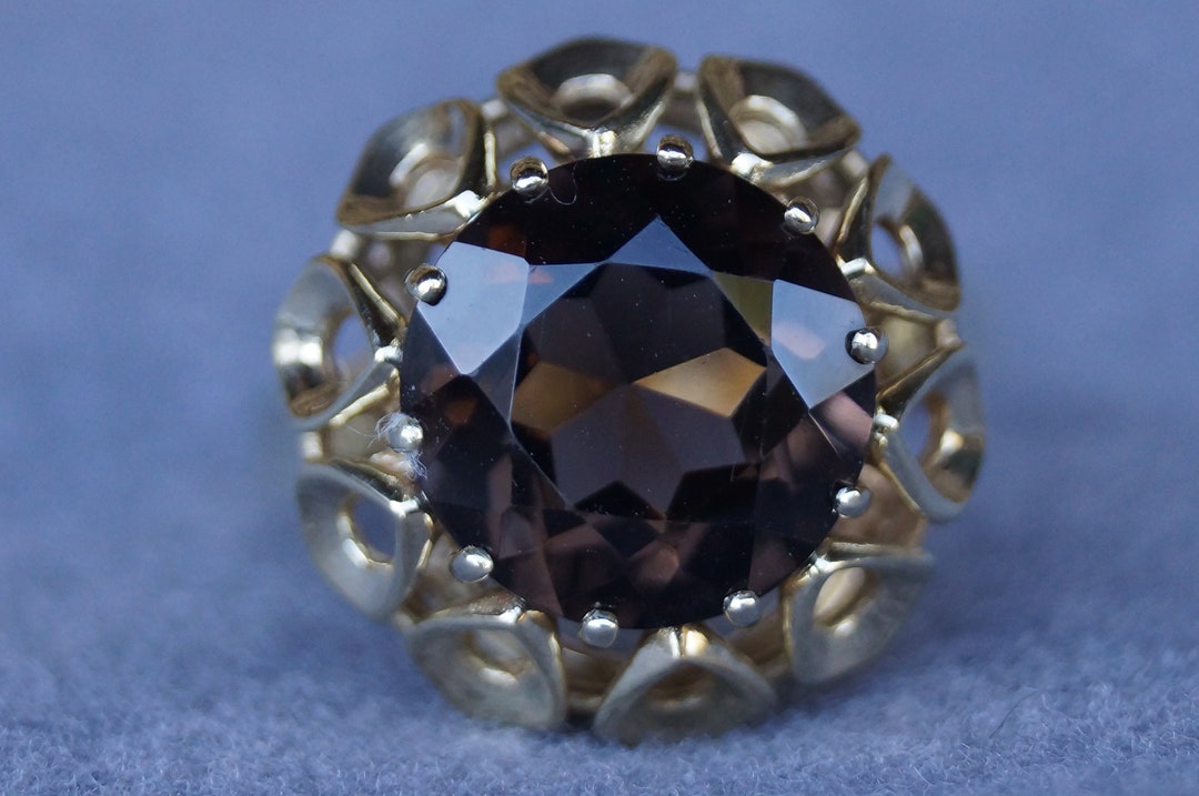 Vintage Ring, Yellow Gold 333/ Stamped, Ring Size 64, Smoky Quartz 13 ...