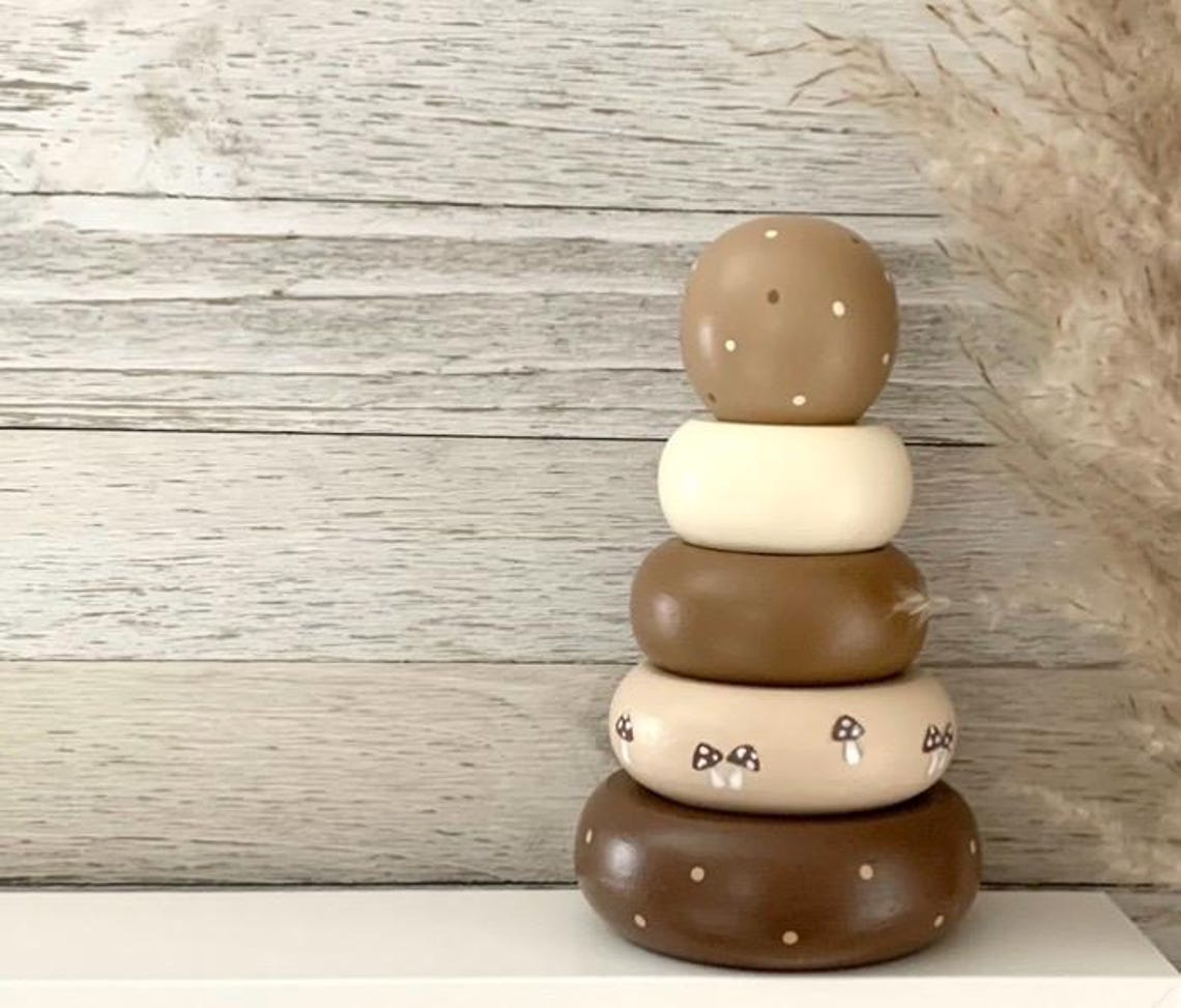 Wooden Stacking Ring Toy With Mushrooms Design // Montessori ...