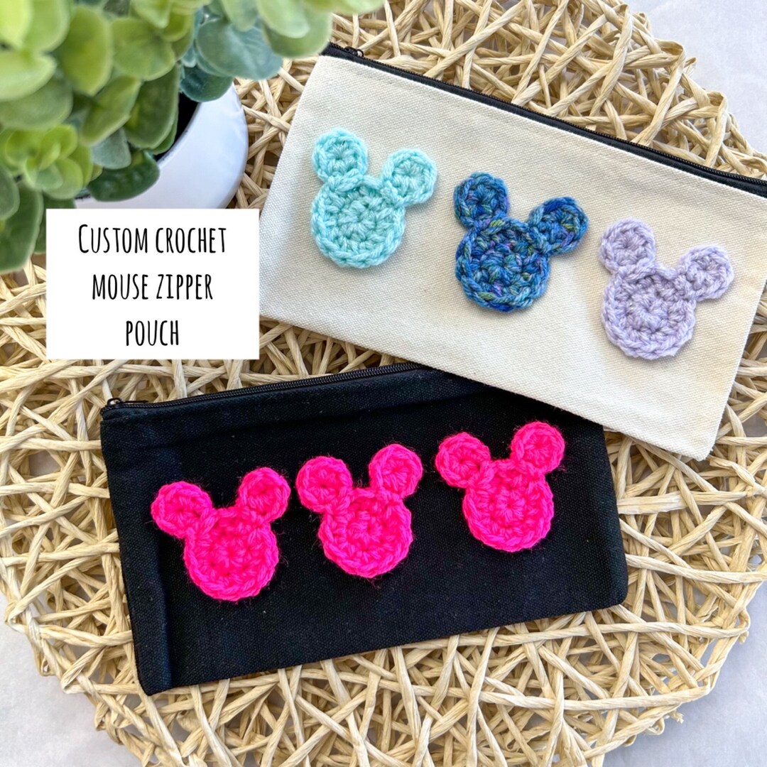Custom Crochet Mouse Zipper Pouch| Disney Makeup Bag| Pencil Pouch ...