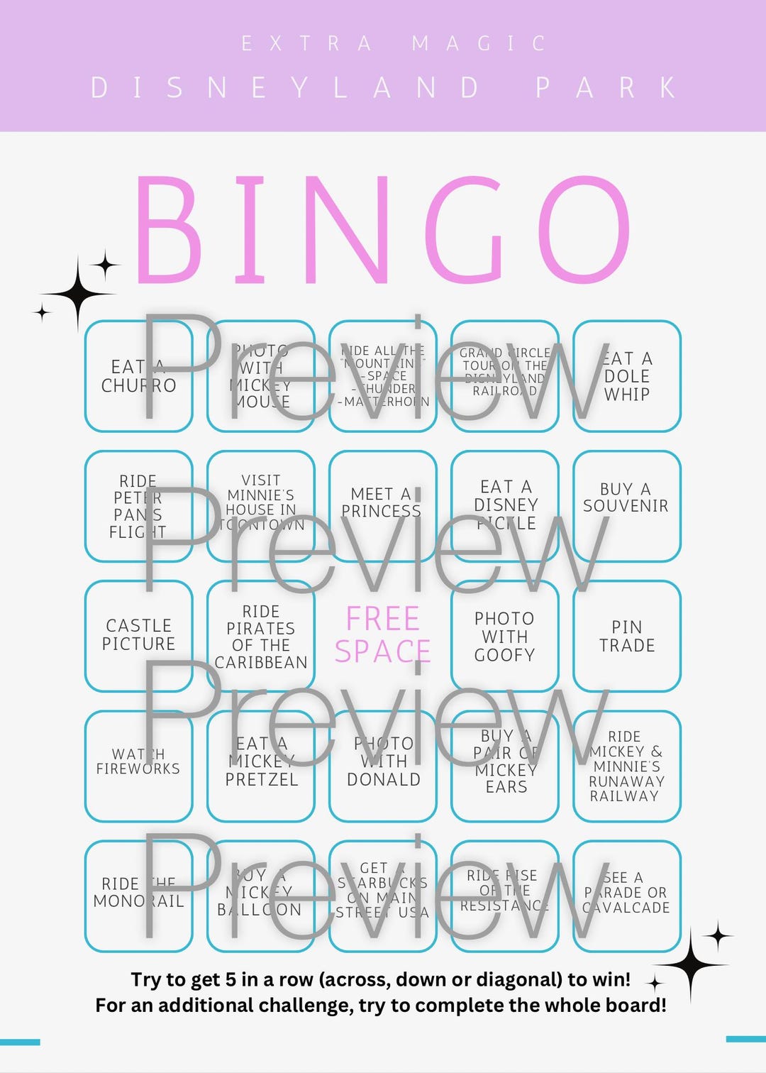 Disneyland Park Bingo| Printable Theme Park Bingo| Digital Download ...