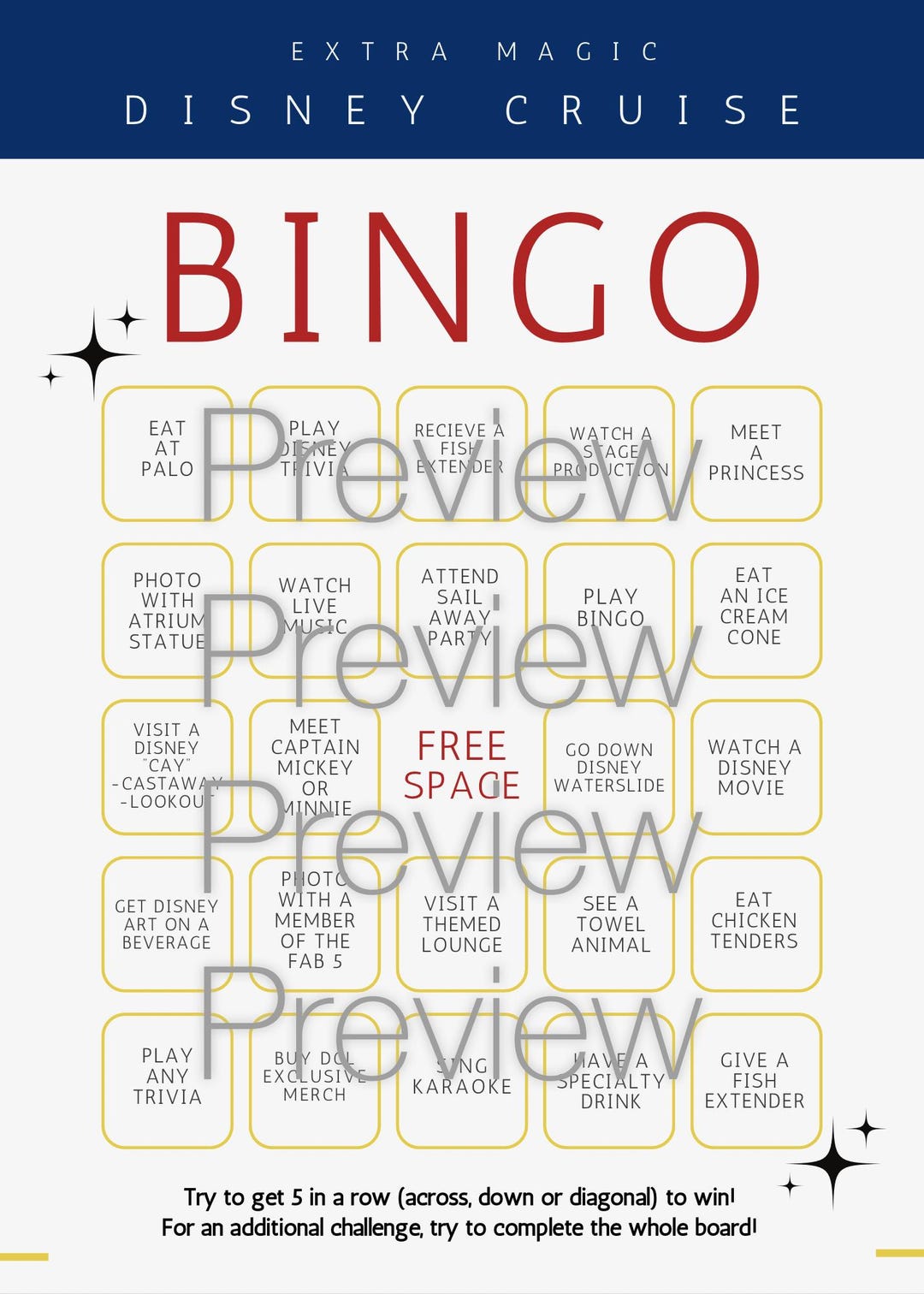 Disney Cruise Bingo (digital Download): Printable Family Vacation ...