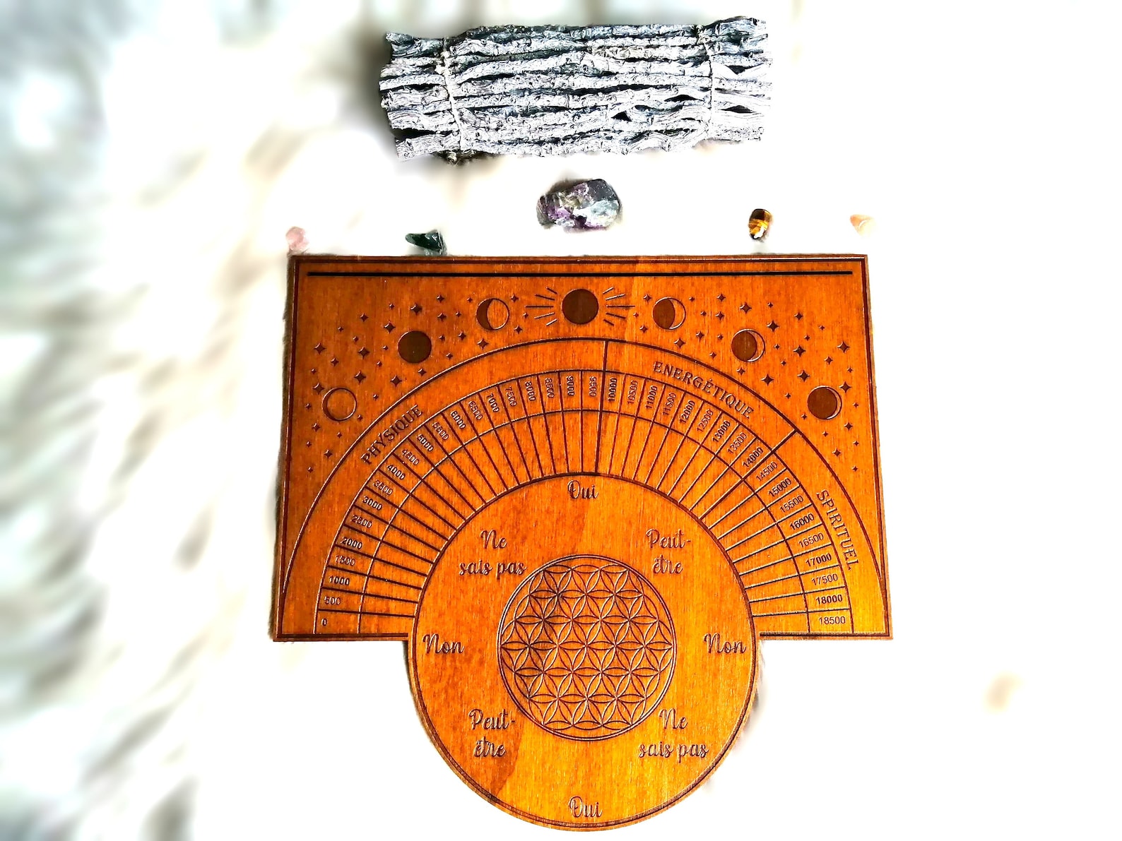Engraved Wooden Dowsing Board – Divination Pendulum, Bovis Scale ...