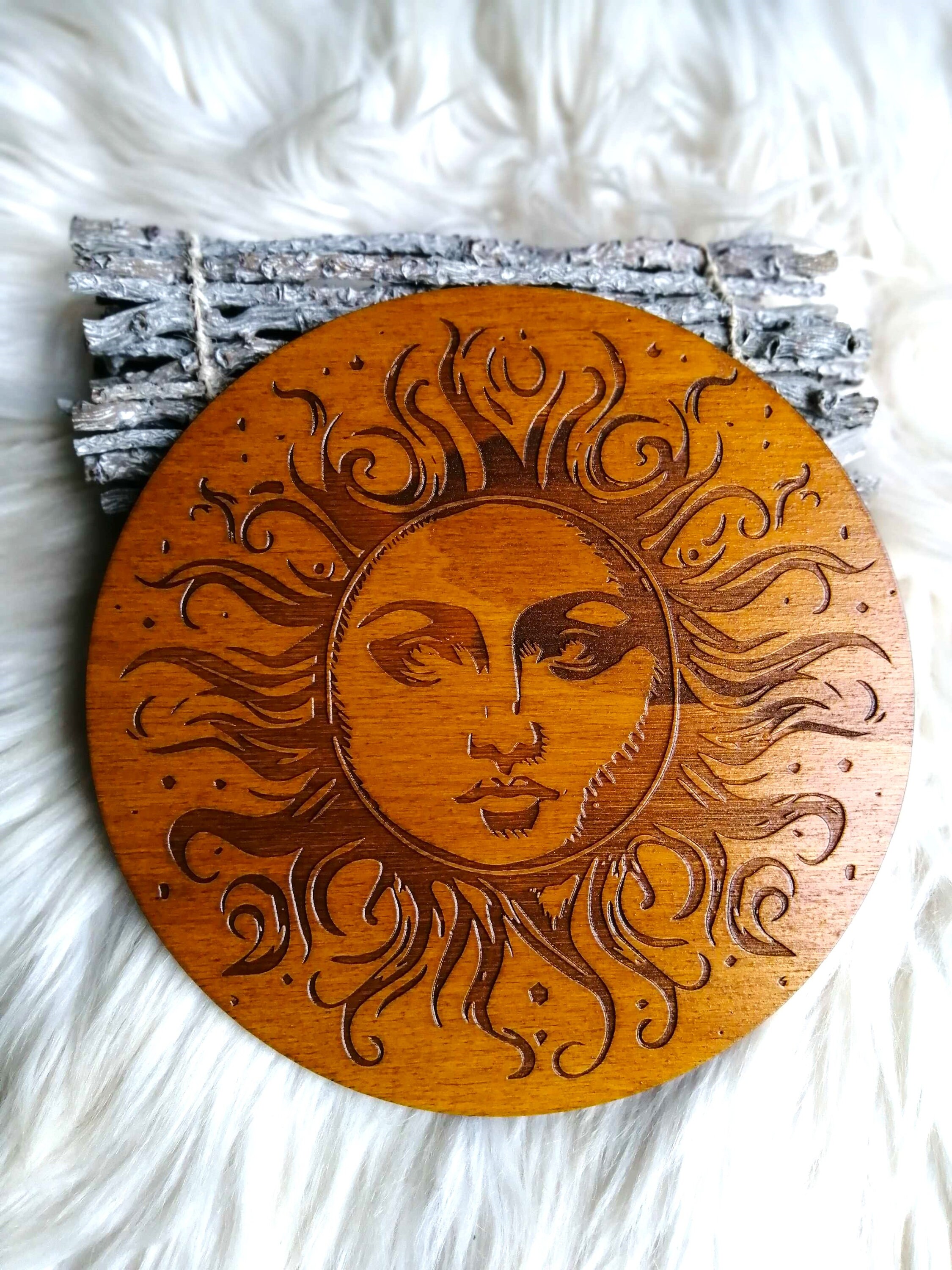 Wiccan Sun Engraved on Wood – Witchy Altar Decoration – Pagan Sun ...