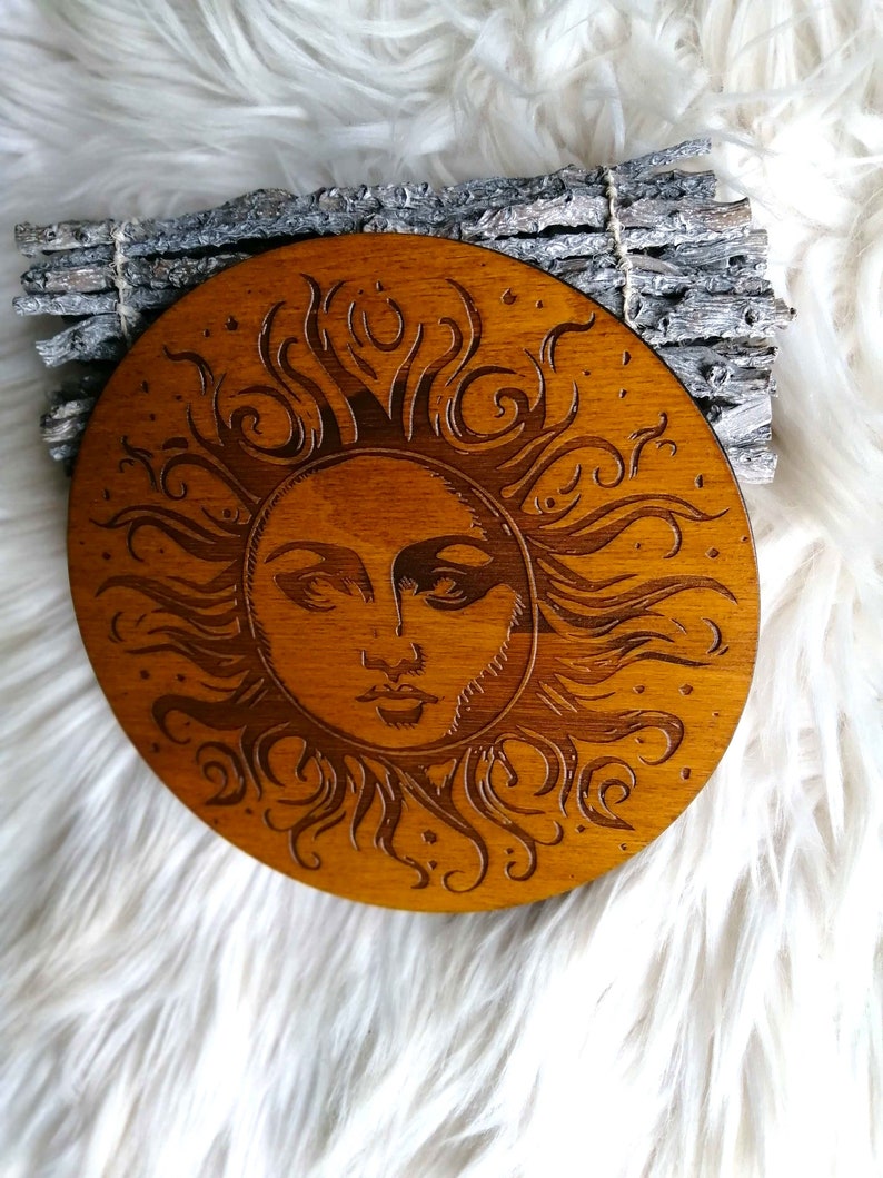 Wiccan Sun Engraved on Wood – Witchy Altar Decoration – Pagan Sun ...