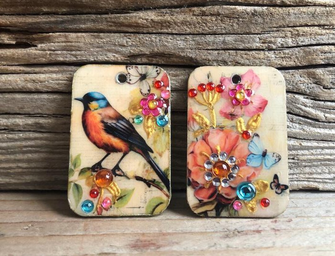Large Wooden Charms "vintage Bird" - Etsy