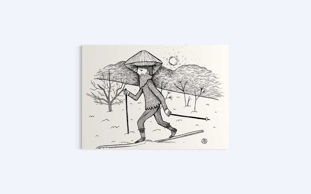 Original Ink Drawing, the Forager, 5x7”, Ink Drawing, Fungi, Mushroom ...