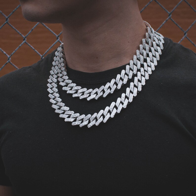 Straight Edge Prong Diamond Cuban Link Chain Choker Necklace - Etsy Straight Edge Prong Diamond Cuban Link Chain Choker Necklace - Etsy