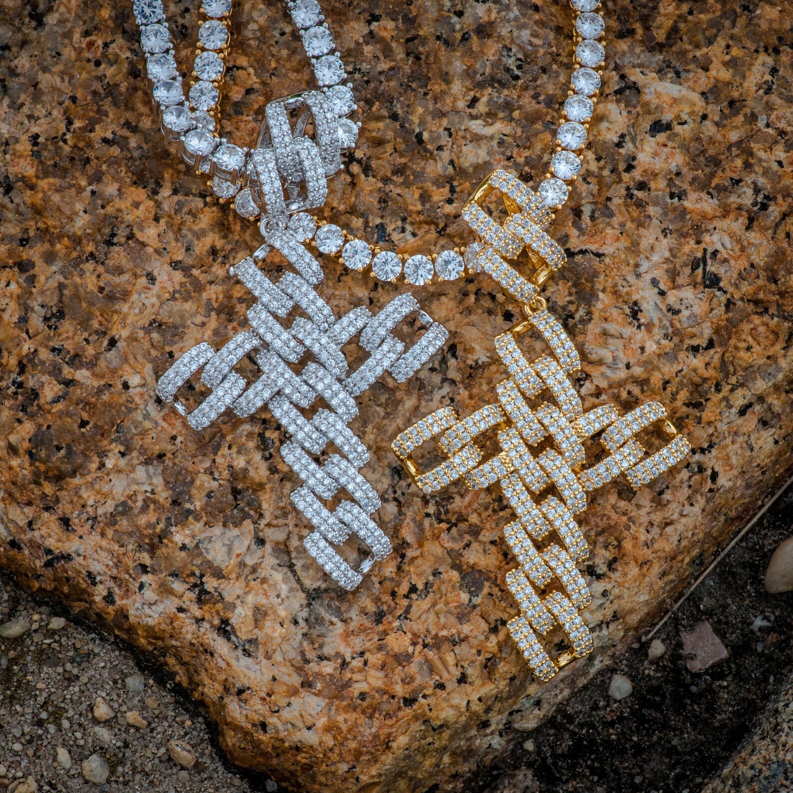 18k Yellow Gold Diamond Cuban Link Cross Pendant W/ Tennis - Etsy