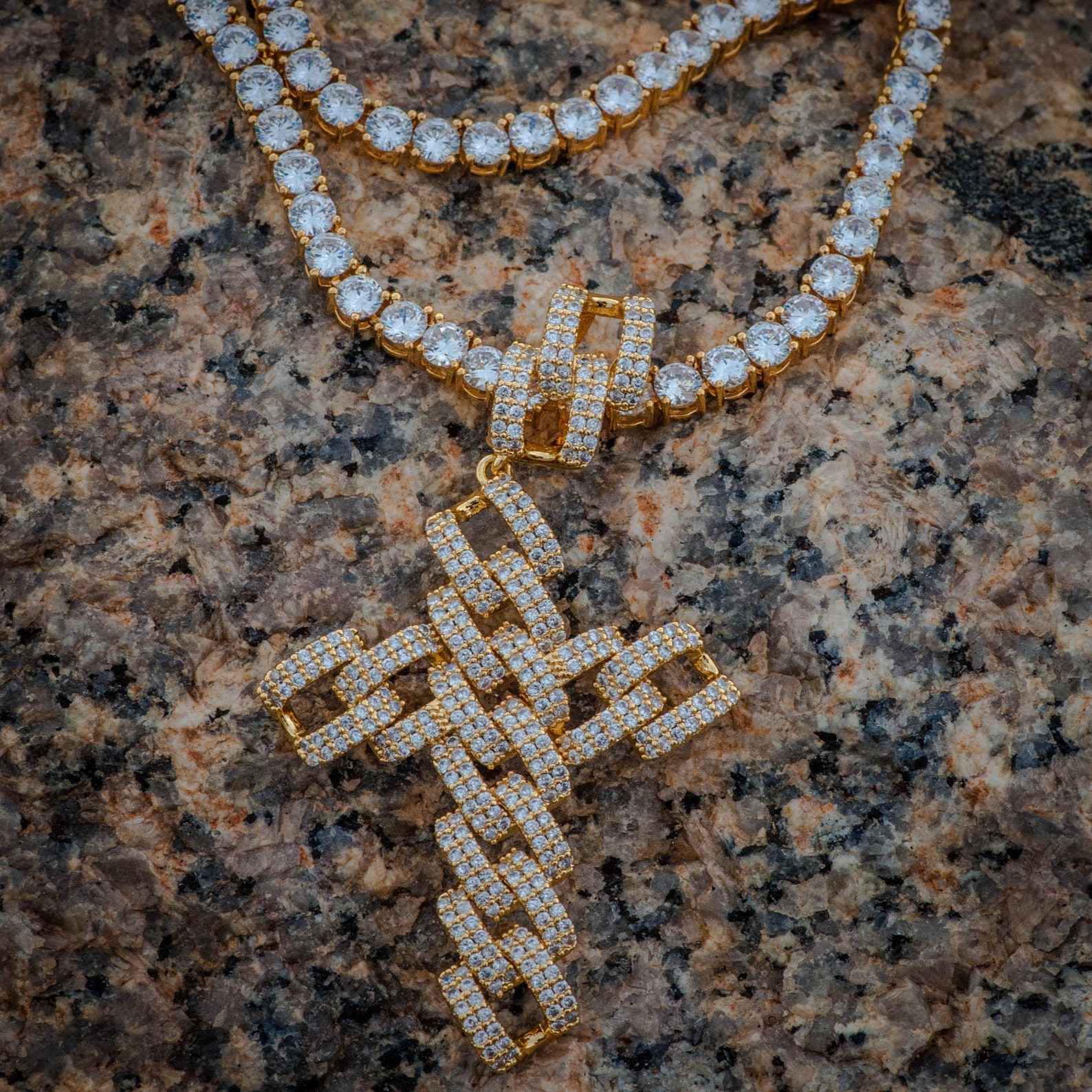 18k Yellow Gold Diamond Cuban Link Cross Pendant W/ Tennis - Etsy
