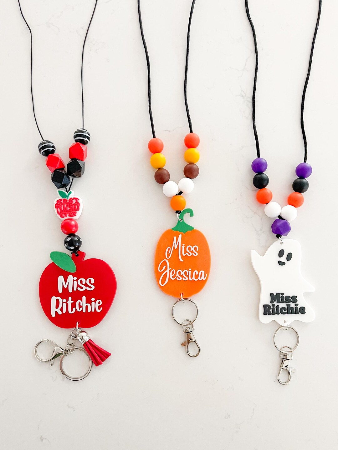 Customizable Teacher Lanyards With Seasonal Charms – Personalized Name ...