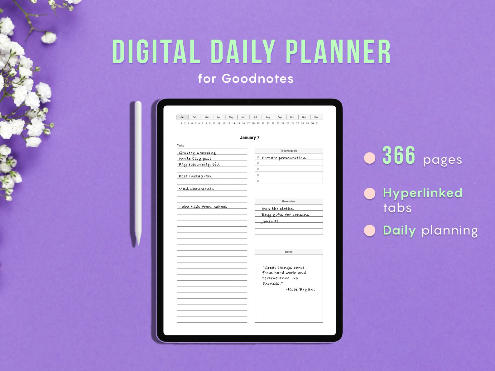 Daily Digital Planner, Minimalistic Daily Digital Planner, Digital ...