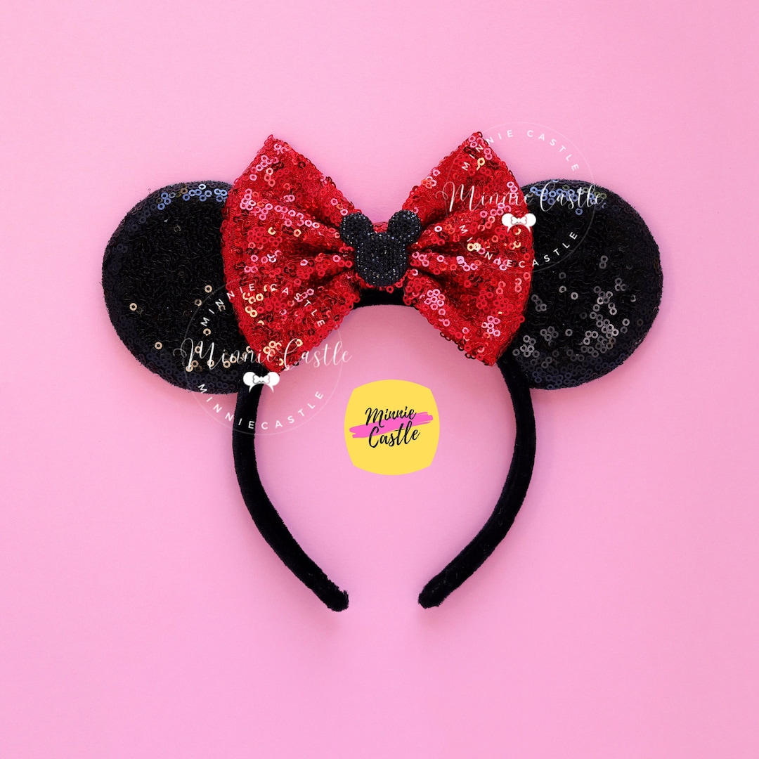 Classic Mouse Ears, Mickey Ears, Black Red Sequin Minnie Charm Headband ...