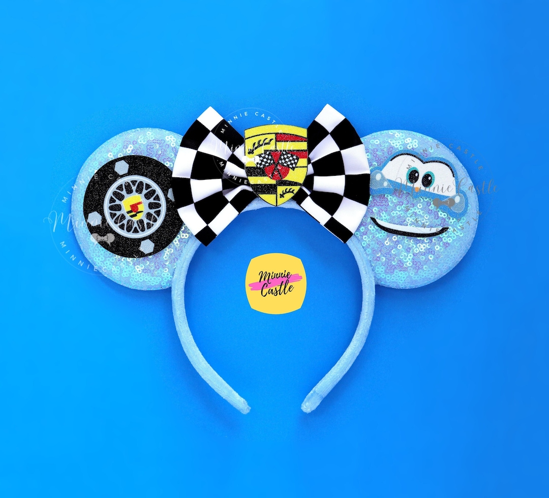 Blue Racer Mouse Ears Headband | Checkered Bow Sports Car | Costume ...