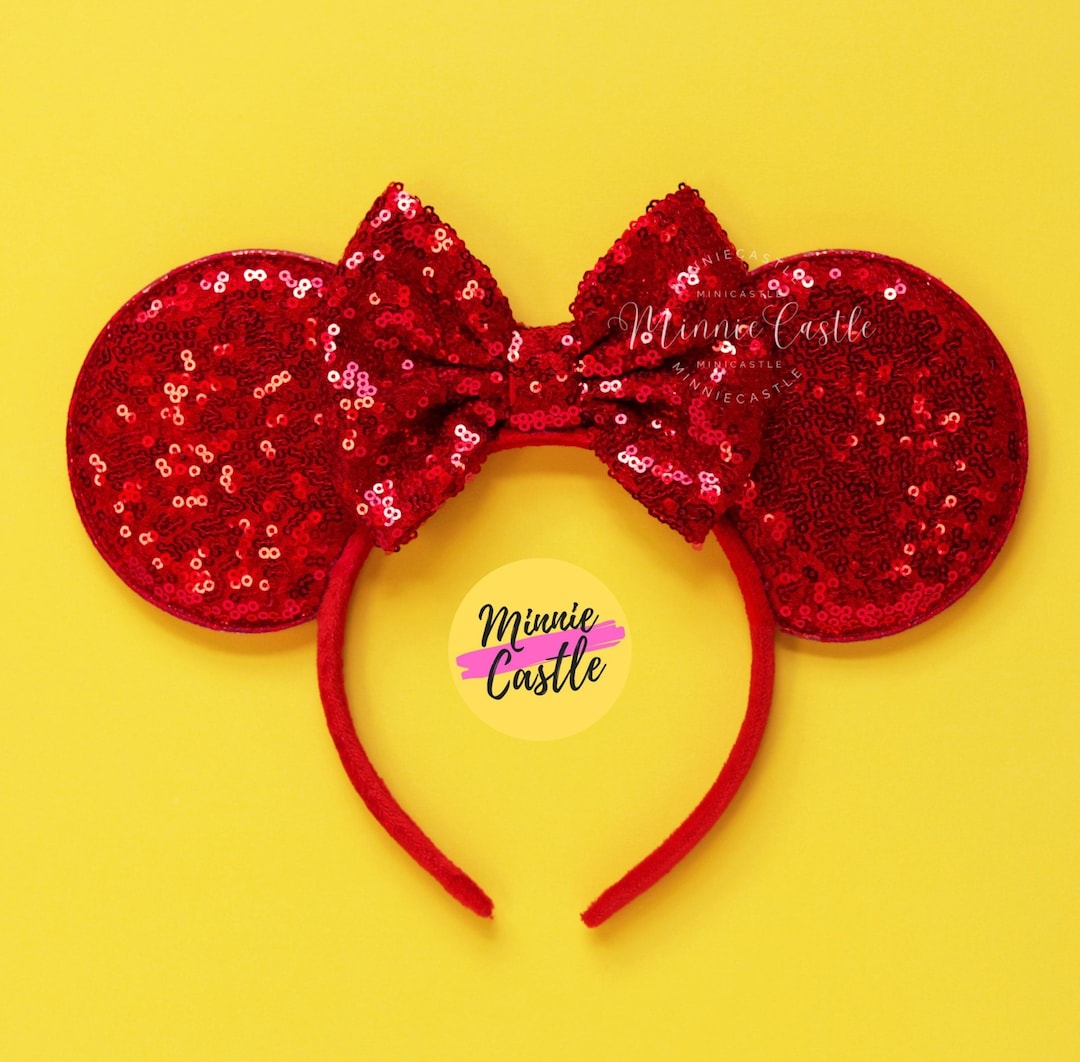 Mouse Ears Red Headband Mickey Minnie Sequin Ears Kids & Adults - Etsy