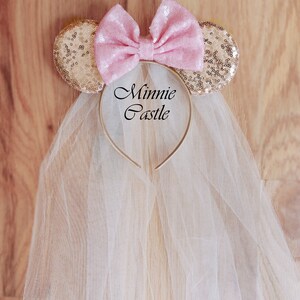 Bride Minnie Ears, Bride Mickey Ears With Veil , Silver Bride Ears ...