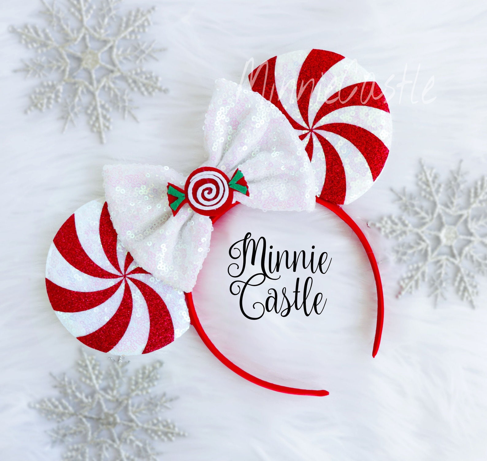 Red Peppermint Minnie Ears Peppermint Mickey Ears Christmas - Etsy
