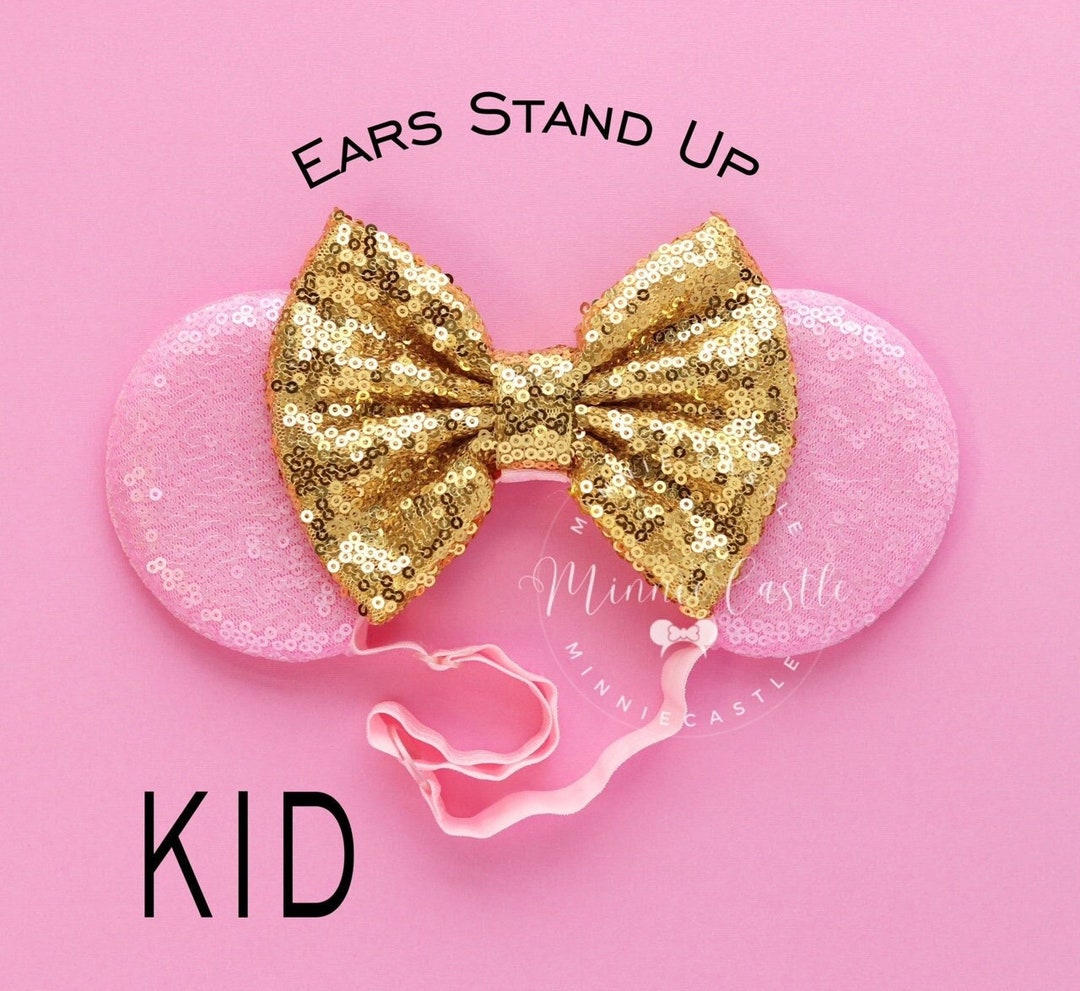 Mickey Ears With Elastic Headband, Mickey Ears, Minnie Ears, Pink and ...