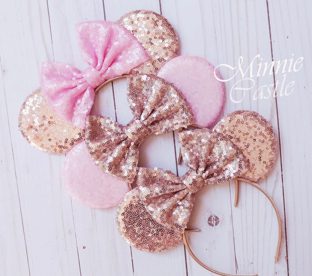 Mouse Ears Rose Gold Pink Sequin Headband Mickey Minnie Ears Kids ...