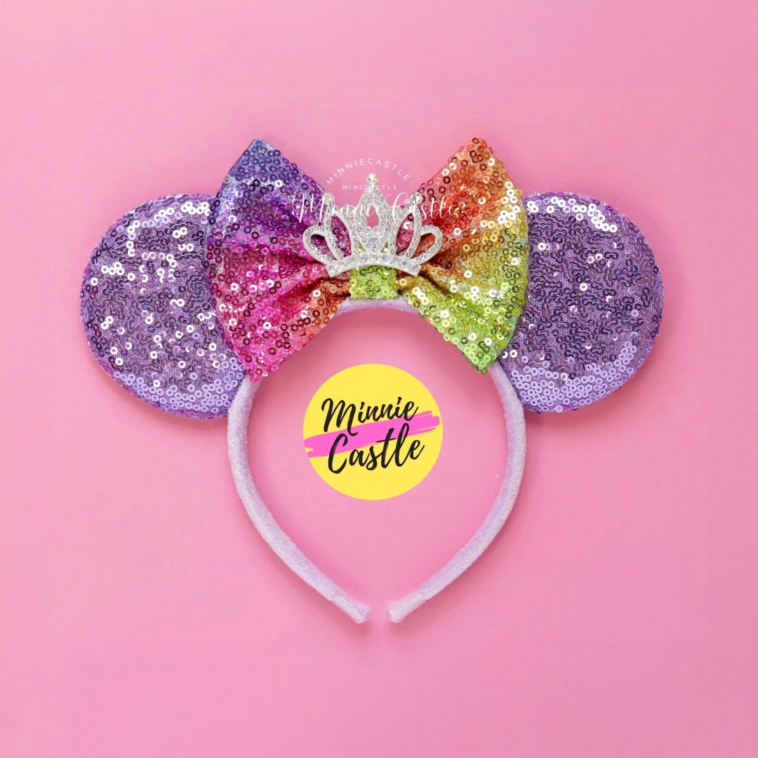 Mouse Ears Crown Rainbow Bow Light Purle Headband Minnie Mickey ...