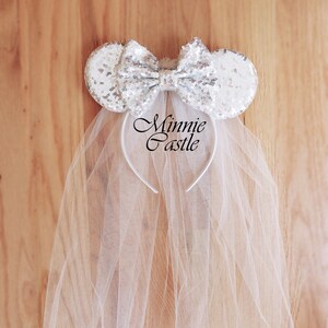 Bride Minnie Ears, Bride Mickey Ears With Veil , Silver Bride Ears ...