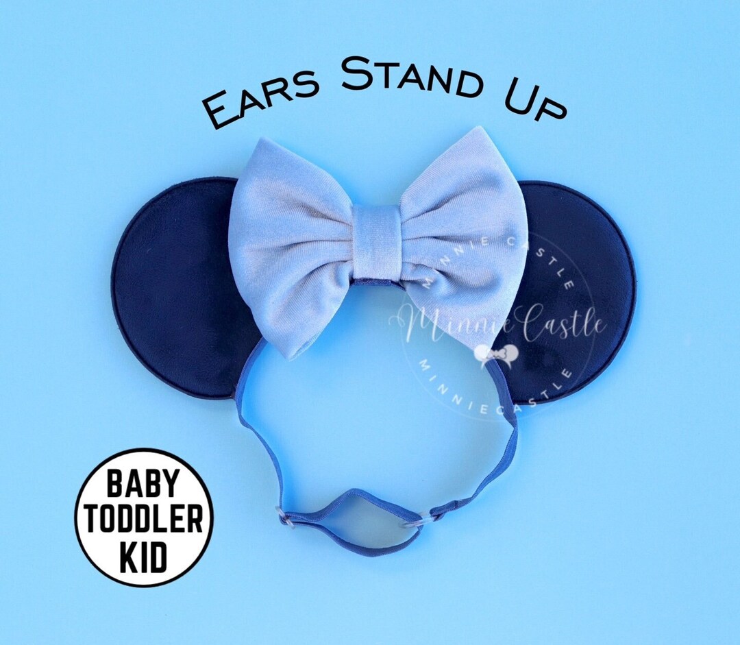 Navy Blue Mickey Ears Elastic Headband, Baby Toddler Mouse Ears, Sky ...