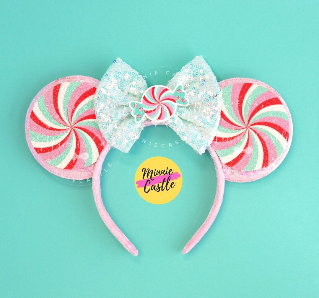 Pink & Mint Peppermint Mickey Ears, Christmas Mickey Ears, Peppermint ...