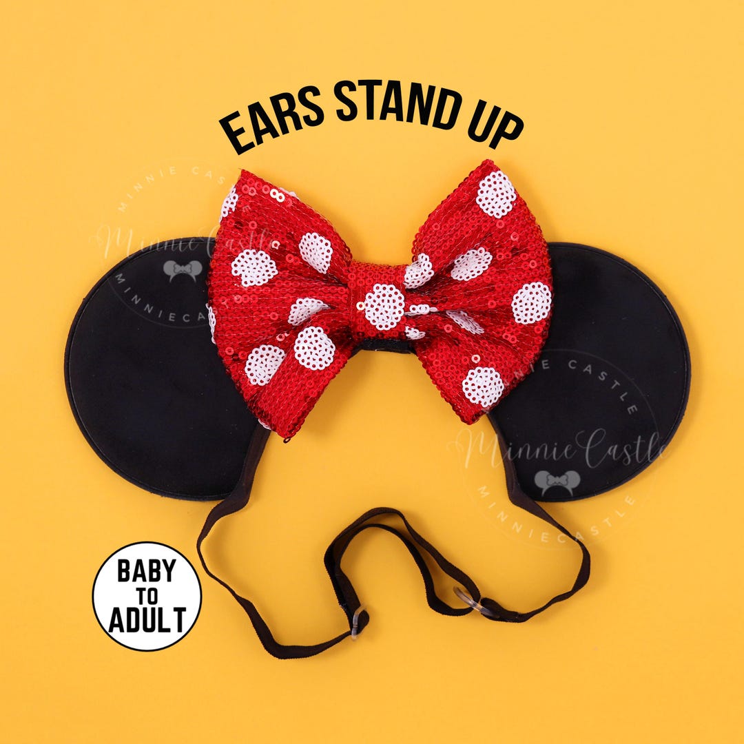 Mickey Ears, Red White Polka Dots Mouse Ears, Sequin Minnie Bow Suede ...