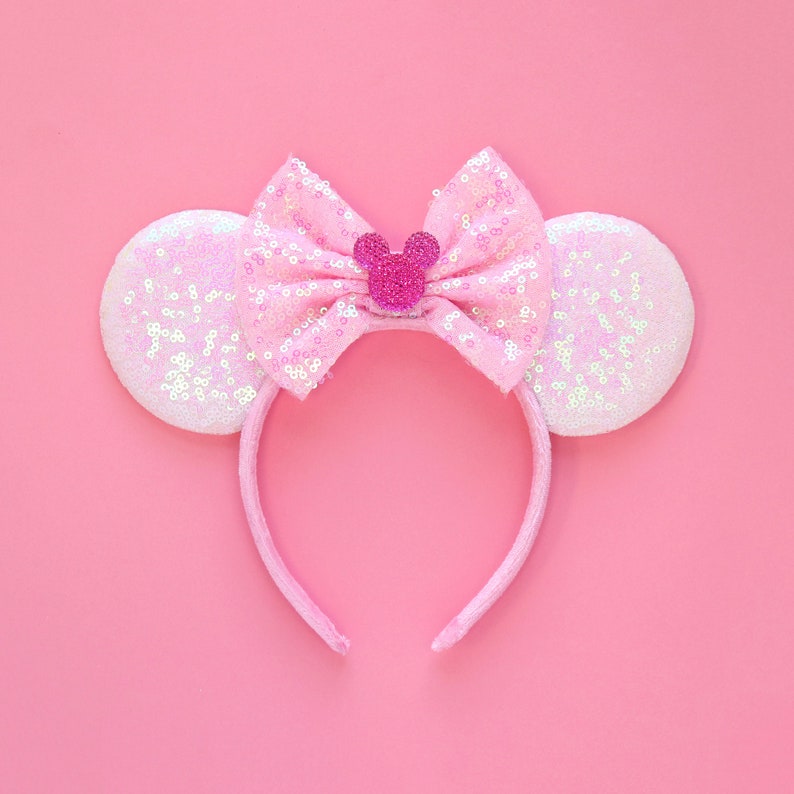 Pink Minnie Ears With Mouse Charm, Mickey Ears, Polka Dot Bow With ...