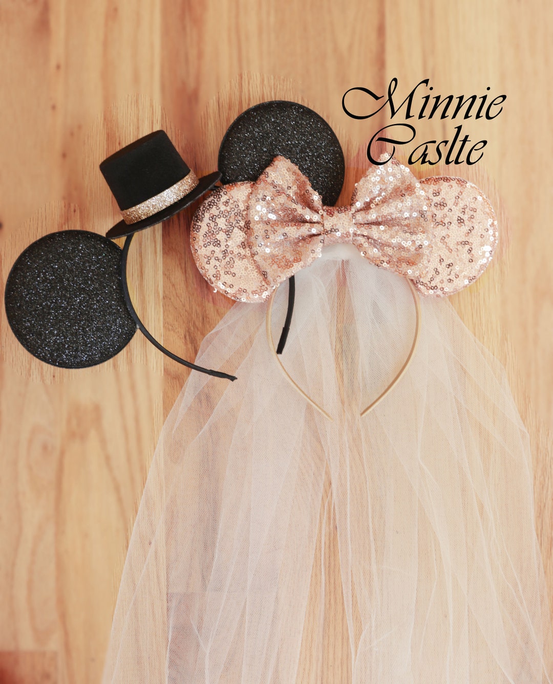 Minnie Ear Wedding Set, Bride and Groom Mouse Ear Headbands With Rose ...