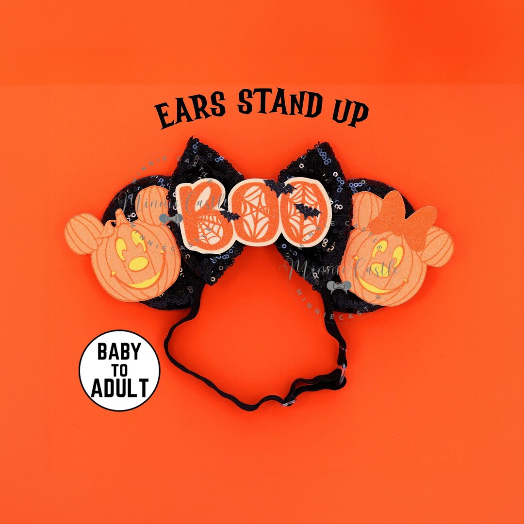 Halloween Mouse Ears Elastic Headband, Pumpkin Mickey Ears, Minnie Ears ...