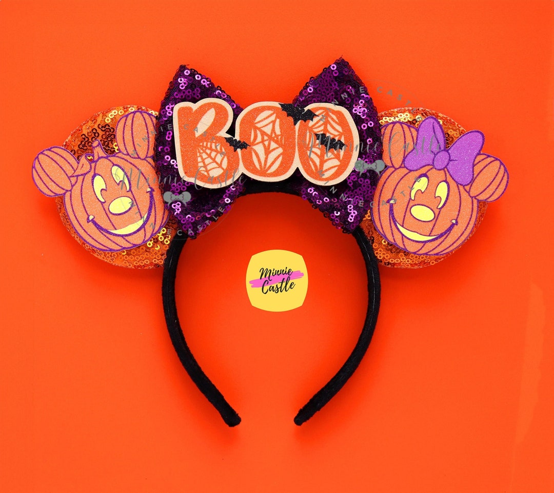 Pumpkin Mouse Ears, Mickey Ears, Orange Purple Minnie Ears Headband for ...