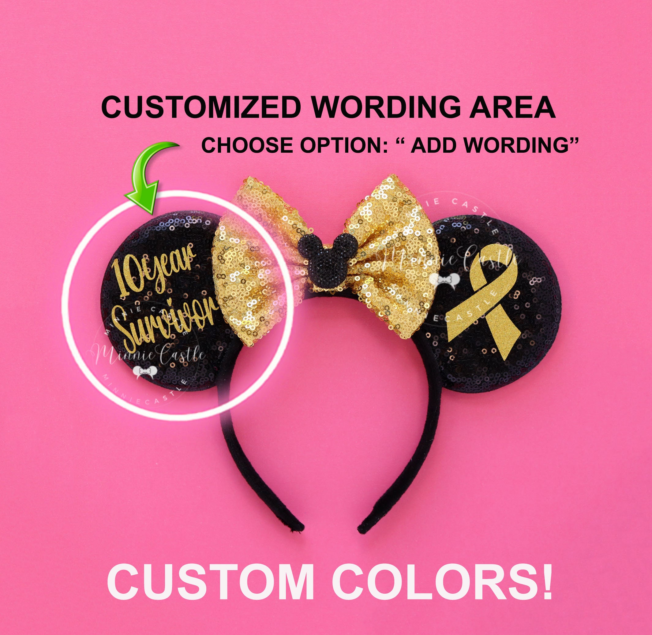 Breast Cancer Awareness Ears, Mickey Ears, Custom Minnie Survivor ...