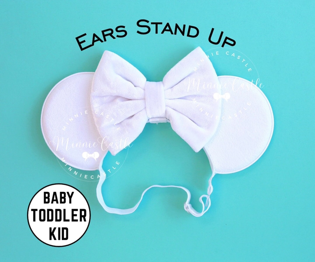 Mickey Ears, White Mickey Ears, Baby Toddler Mouse Ears, Velvet Bow ...