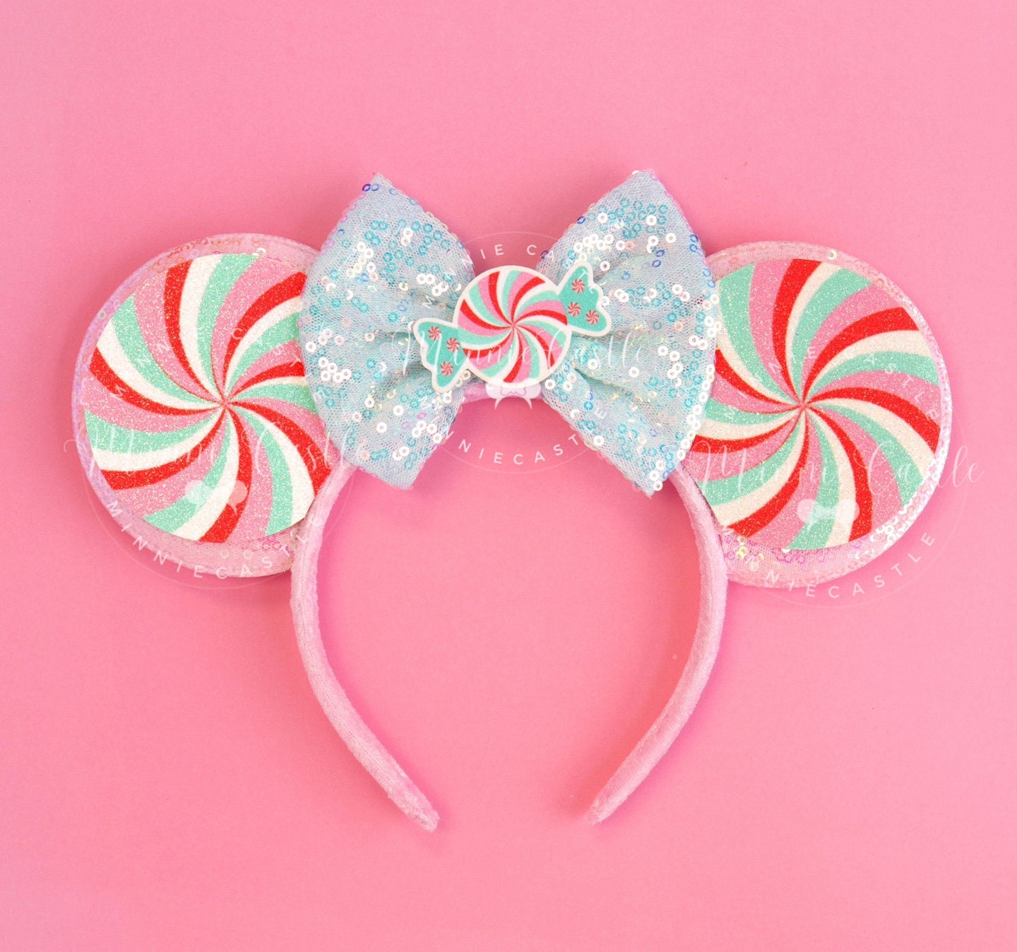 Pink & Mint Peppermint Ears, Christmas Mickey Ears, Peppermint Candy ...